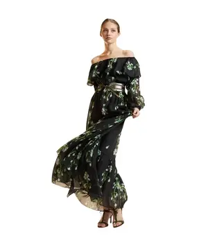 Cynthia Rowley Off-the-shoulder Silk Maxi Dress With Ruffled Neckline