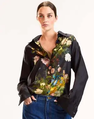 Cynthia Rowley Floral Print Silk Shirt