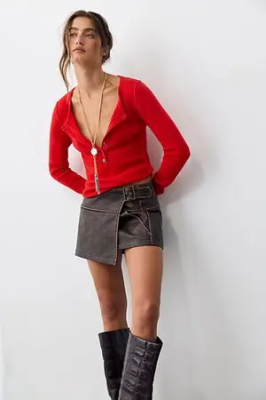 Free People We The Free Suki Vegan Leather Belted Wrap Mini Skirt