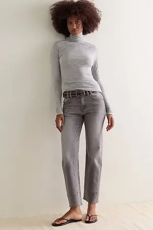 Free People Keeping It Light Ribbed Turtleneck Top - Medium Heather Grey