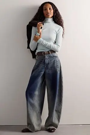 Free People Ribbed Turtleneck Top - Whirlpool