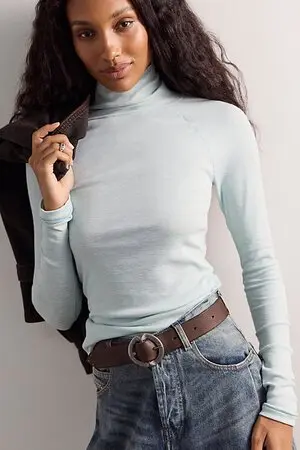 Free People Ribbed Turtleneck Top - Whirlpool