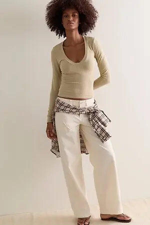 Free People Intimately Wide Awake Plunge Long Sleeve Top