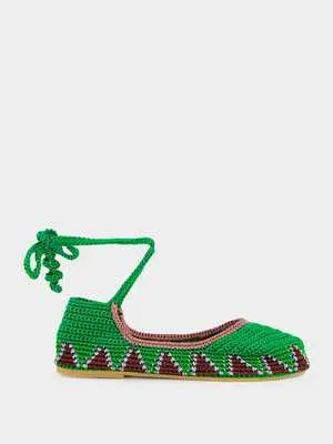 KASHURA Basil High Crochet Ballerina With Side Laces - Green