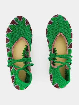 KASHURA Basil High Crochet Ballerina With Side Laces - Green
