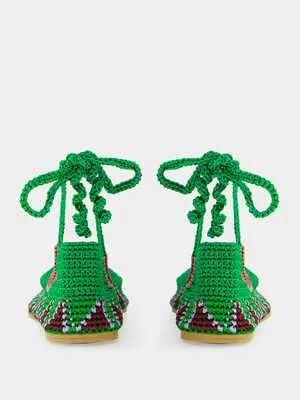 KASHURA Basil High Crochet Ballerina With Side Laces - Green