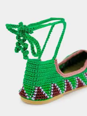 KASHURA Basil High Crochet Ballerina With Side Laces - Green