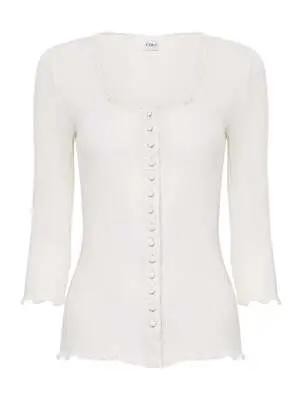 Chloé Fitted Ribbed Cotton And Silk Jersey Top With Decorative Trim - Cream