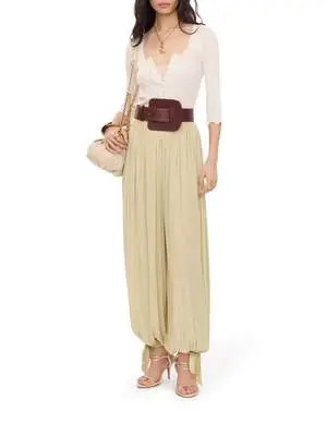 Chloé Fitted Ribbed Cotton And Silk Jersey Top With Decorative Trim - Cream