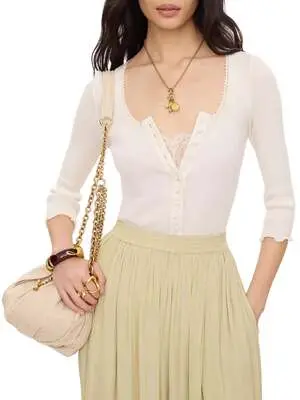 Chloé Fitted Ribbed Cotton And Silk Jersey Top With Decorative Trim - Cream