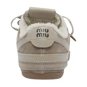Miu Miu Suede And Shearling Trimmed Lace-up Sneakers - Cream