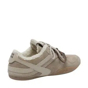 Miu Miu Suede And Shearling Trimmed Lace-up Sneakers - Cream