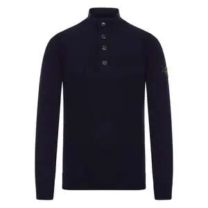 Stone Island STONE ISLAND High Neck Long Sleeve Wool Blend Knit Polo Blue