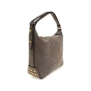 TOD'S Calf Suede Shoulder Bag With Gold-tone Stud Embellishment - Brown
