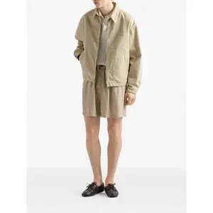 Prada Washed And Garment-dyed Calfskin And Cotton Shirt Jacket - Cream