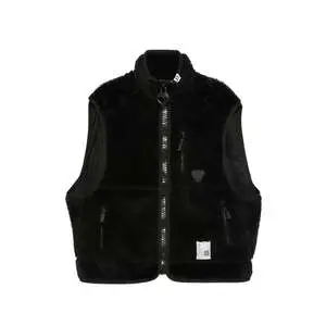 Mihara Yasuhiro Sleeveless High Neck Zip-up Vest With Faux Shearling Texture - Black