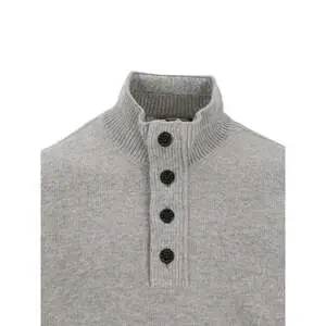 Stone Island Grey High Neck Button-fastening Knit Jumper - Gray