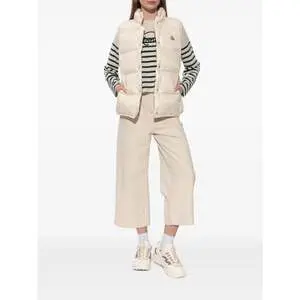 Moncler Wool Crew Neck Long Sleeve Striped Knitwear - Cream