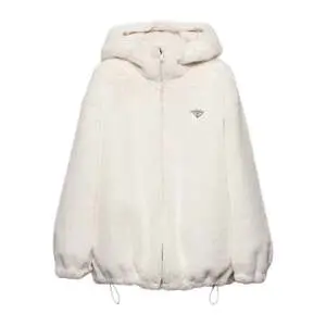 Prada Faux Fur & Shearling Zip-up Jacket With Enameled Logo - Multicolor