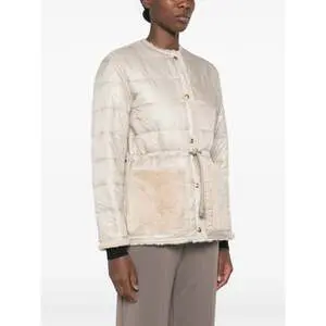 Moncler Quilted Jacket With Faux Fur Panels - Cream