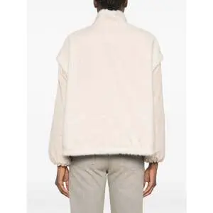 Moncler Faux Fur Jacket With Shawl Lapels - Cream