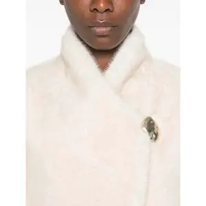 Moncler Faux Fur Jacket With Shawl Lapels - Cream
