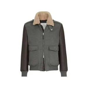 Brunello Cucinelli Grey Bomber Jacket With Shearling Collar - Gray