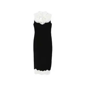 SELF-PORTRAIT Lace Trimmed Collared Dress - Black