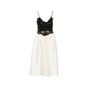 SELF-PORTRAIT Lace Bodice Satin Skirt Dress - Cream