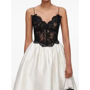 SELF-PORTRAIT Lace Bodice Satin Skirt Dress - Cream