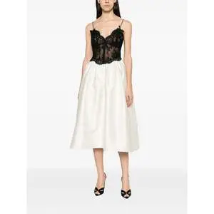SELF-PORTRAIT Lace Bodice Satin Skirt Dress - Cream