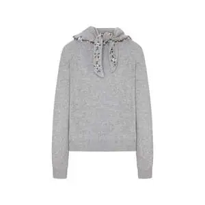 Prada Grey Cashmere Embellished Knitwear Jumper - Gray