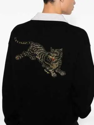 Kenzo Beaded Tiger-motif V-neck Cardigan - Black