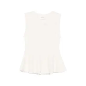 LISA YANG Cream Ribbed Knit V-neck Sleeveless Top