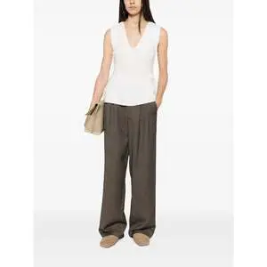 LISA YANG Cream Ribbed Knit V-neck Sleeveless Top