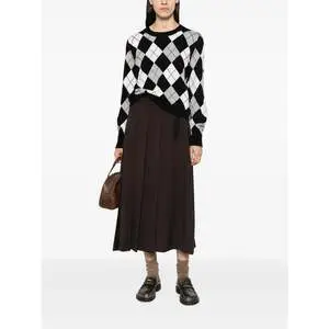 LISA YANG Cashmere Argyle Crew Neck Long Sleeve Jumper - Black