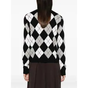LISA YANG Cashmere Argyle Crew Neck Long Sleeve Jumper - Black