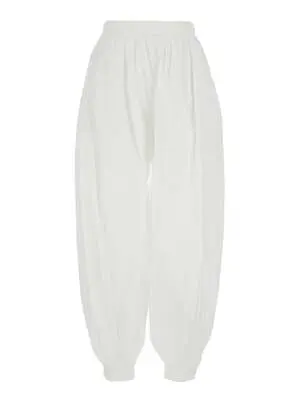 ROTATE BY BIRGER CHRISTENSEN White Crop Pants With Elastic Waist And Balloon Design In Cotton - Multicolor