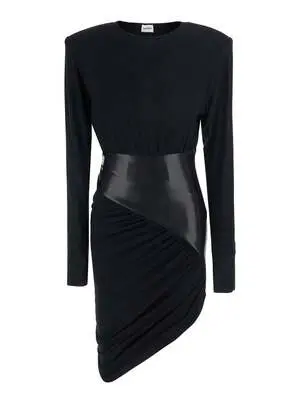 Andamane Ursula' Black Dress With Ecoleather Details And Draped Design In Viscose For - Multicolor
