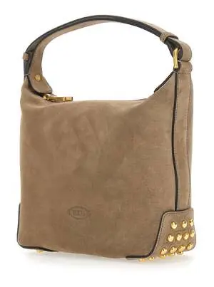 TOD'S Beige Leather Zip Closure Handbag
