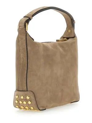 TOD'S Leather Handbag With Zip Closure And Studded Accents - Cream