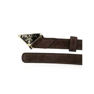 Prada Suede Belt With Enamel Triangle Logo Plaque - Brown