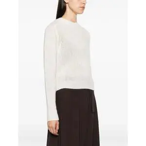 LISA YANG Cream Crew Neck Long Sleeve Silk Cashmere Knitwear Jumper