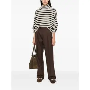 LISA YANG Horizontal Stripe Cashmere Roll Neck Jumper
