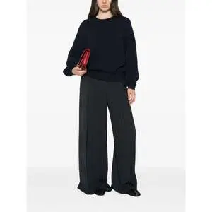 LISA YANG Navy Fine Knit Cashmere Round Neck Long Sleeve Jumper - Blue