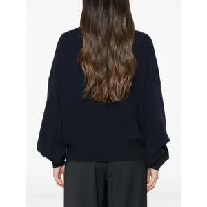 LISA YANG Navy Fine Knit Cashmere Round Neck Long Sleeve Jumper - Blue