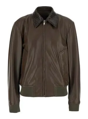 Bottega Veneta Leather Jacket With Woven Collar - Multicolor