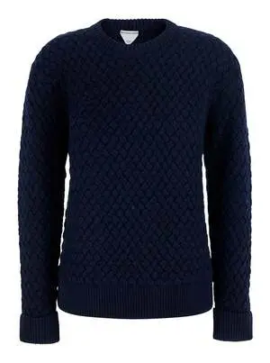 Bottega Veneta Blue Sweater With Round Neck And Woven Motif In Wool For - Multicolor