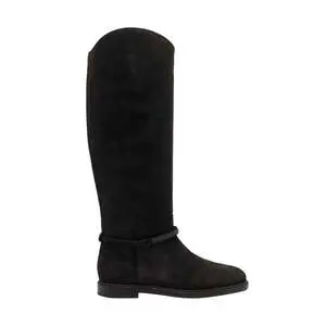 Brunello Cucinelli Knee-high Suede Boots With Precious Strap - Brown