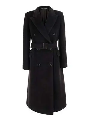 Tagliatore Brown Double-breasted Wool Coat With Belt - Multicolor